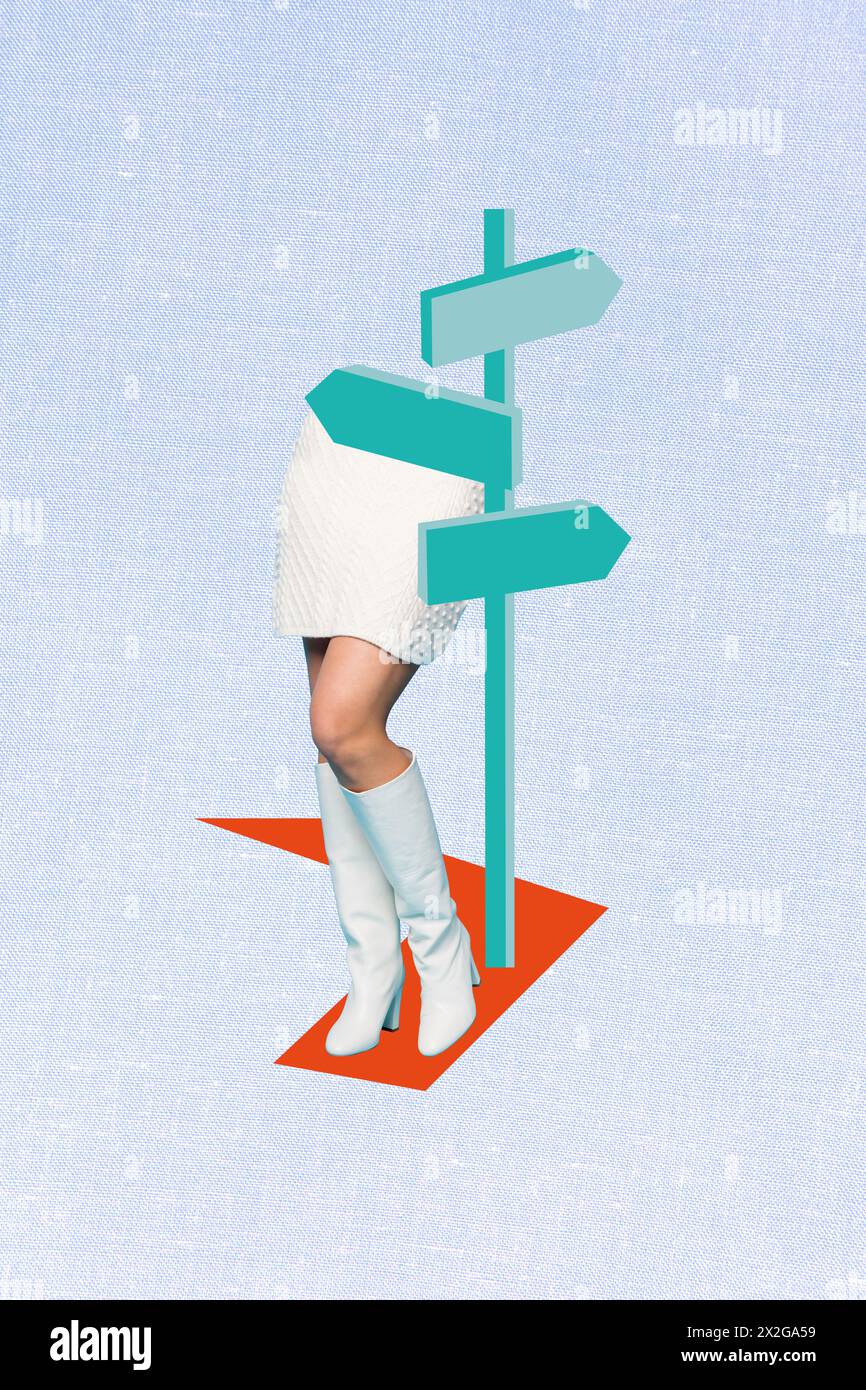 Vertical creative collage picture standing young woman legs body ...