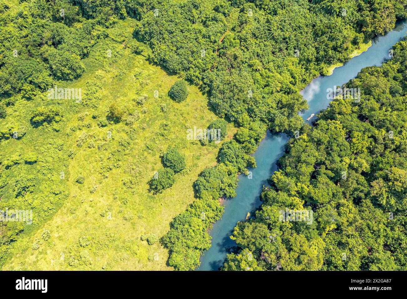 Incredible tourist landscape with blue river in jungle forests. Top ...