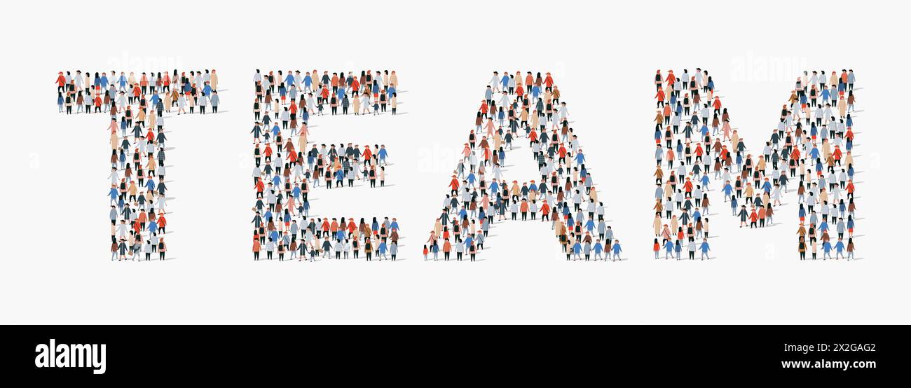 Large group of people in form of team word. Vector illustration Stock ...