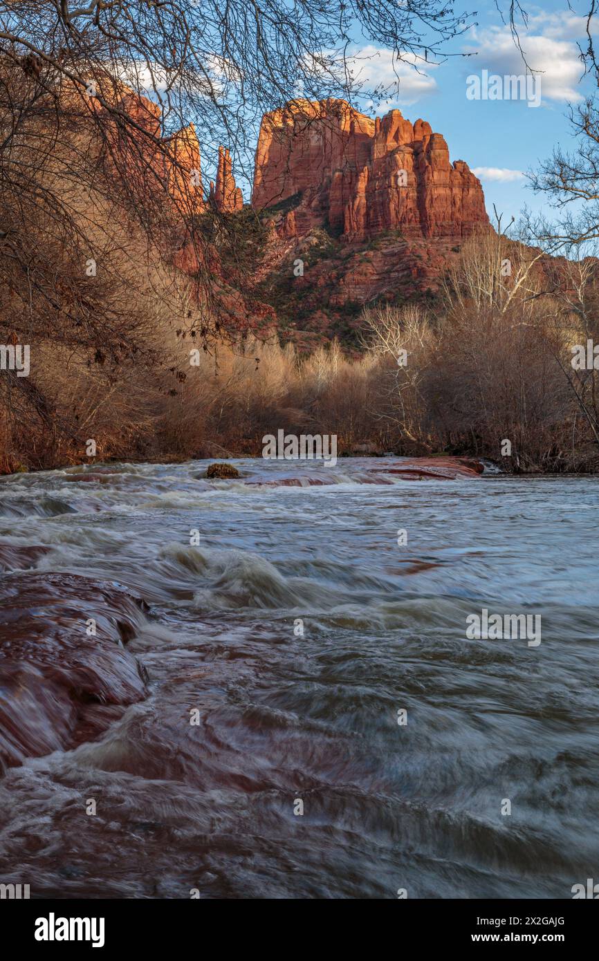 Cathedral Rock sandstone formations tower over Oak Creek at the ...