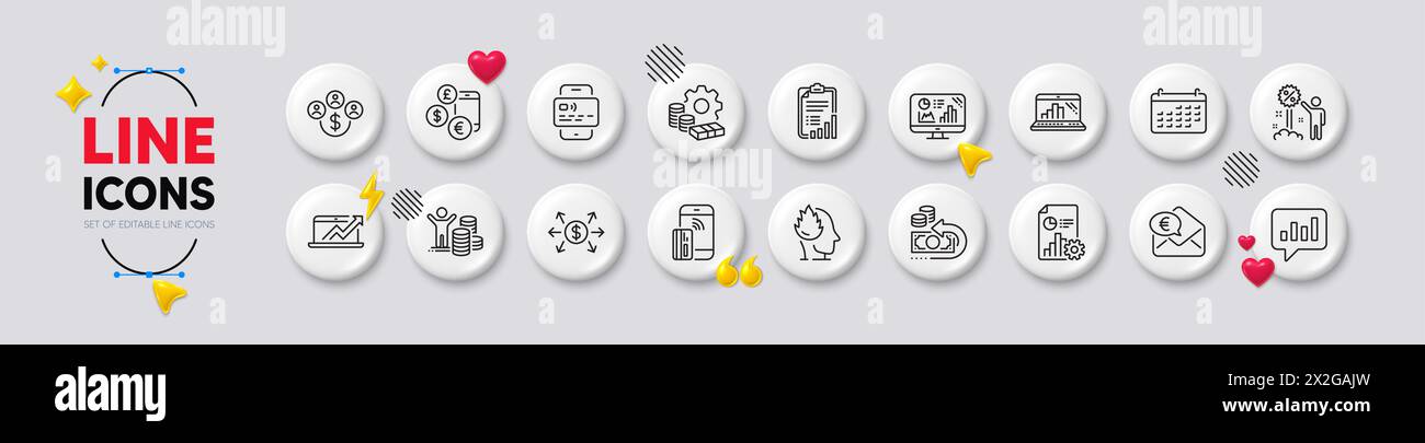Dollar exchange, Currency rate and Sales diagram line icons. For web app, printing. White ...