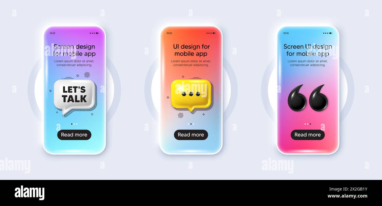 Lets talk tag. Connect offer sign. Phone 3d mockup gradient screen ...