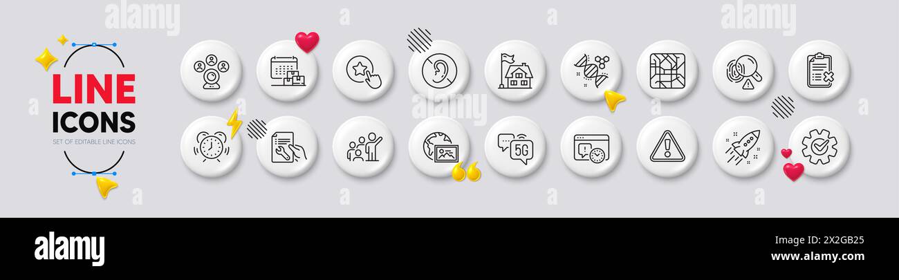 Startup rocket, Reject checklist and 5g internet line icons. For web app, printing. White ...