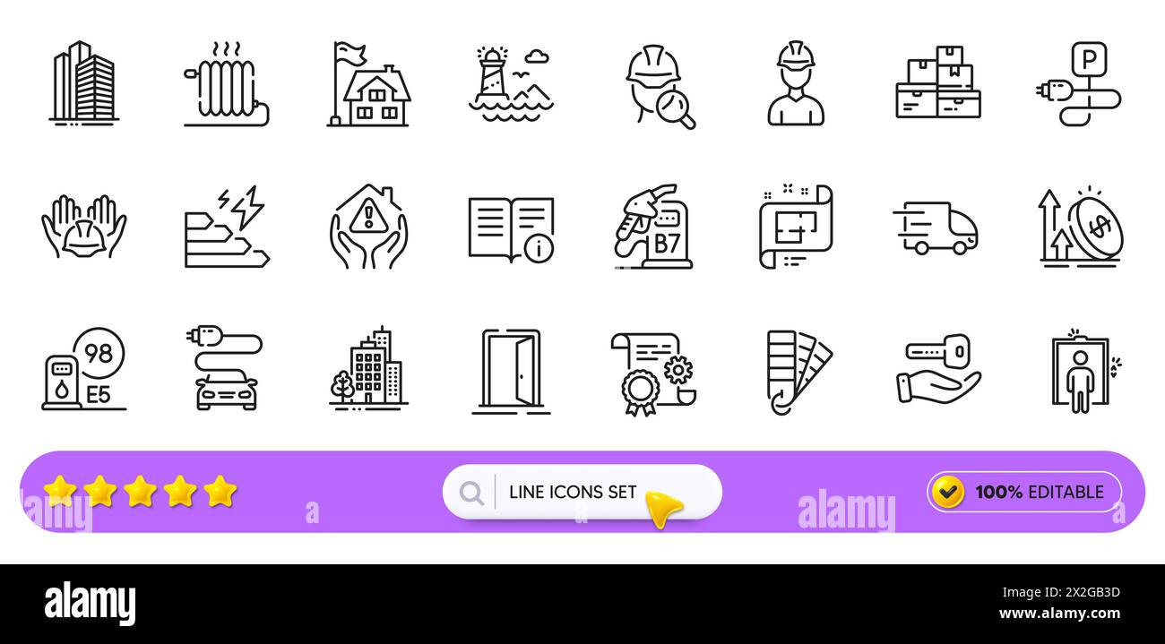 Architectural plan, Inspect and Construction document line icons for ...