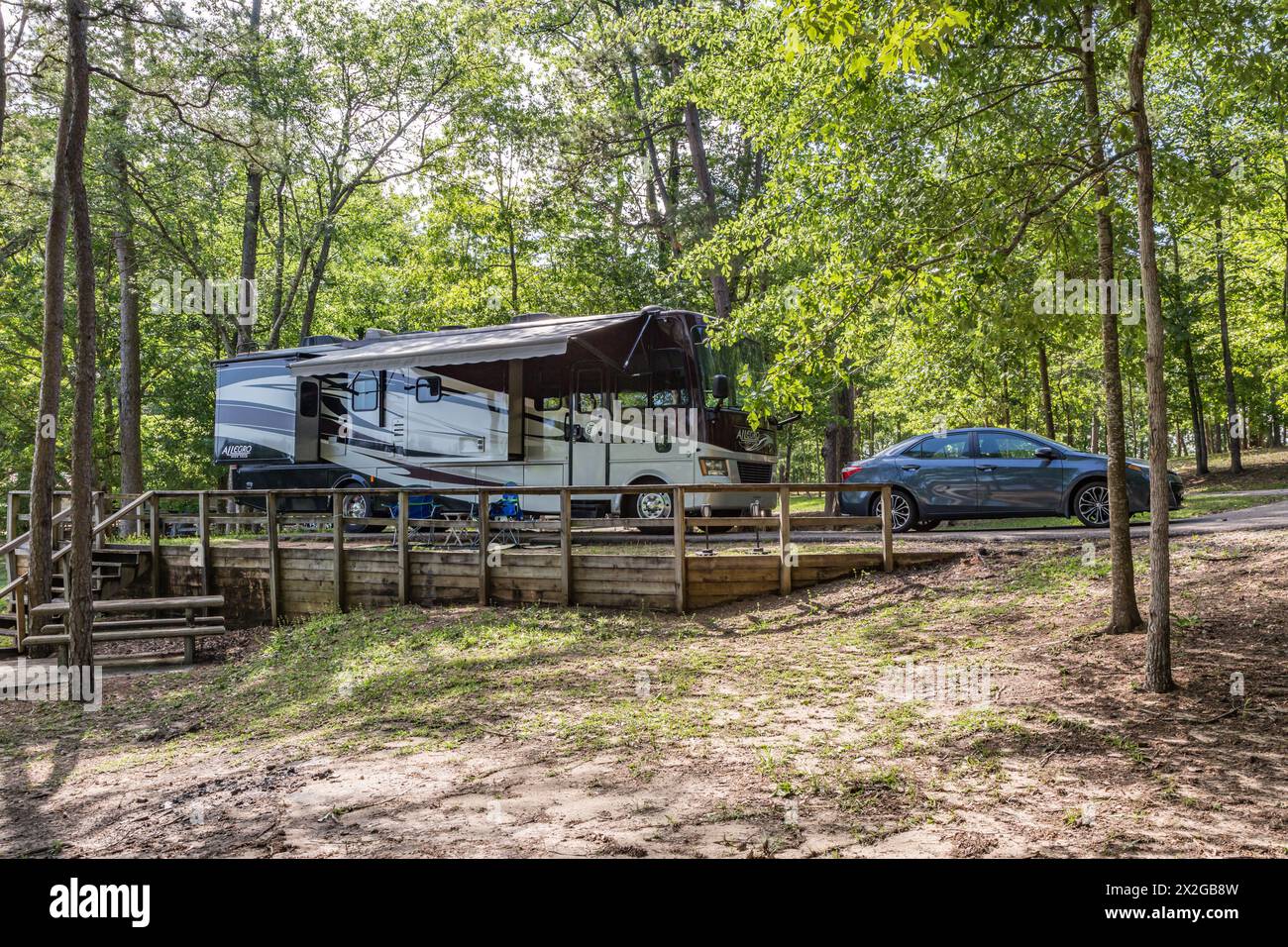Motorhome parked in a campsite on the bank of the lake at Little Black ...
