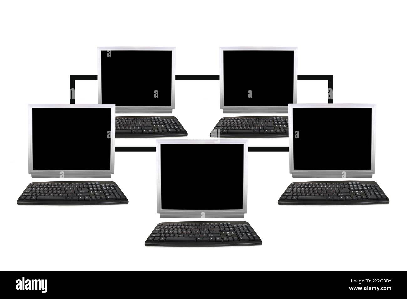 five computers network collage Stock Photo - Alamy