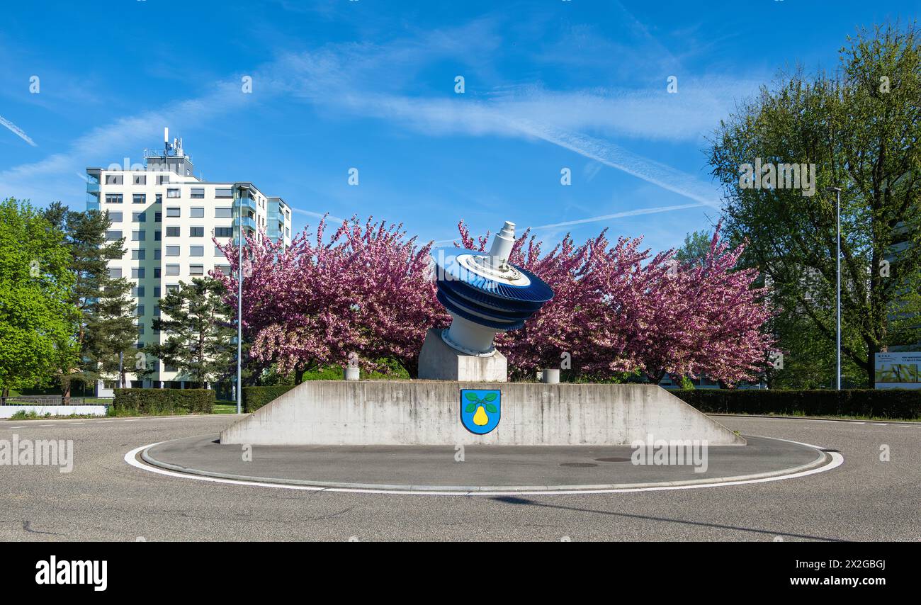 Birr, Switzerland - April 4, 2024: Industrial Alstom gas turbine as a ...