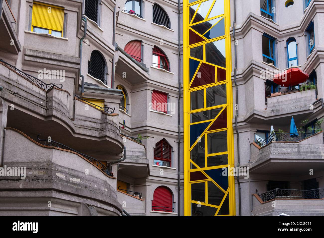 Geneva, Switzerland - April 5, 2024: The Schtroumph Buildings. Three ...