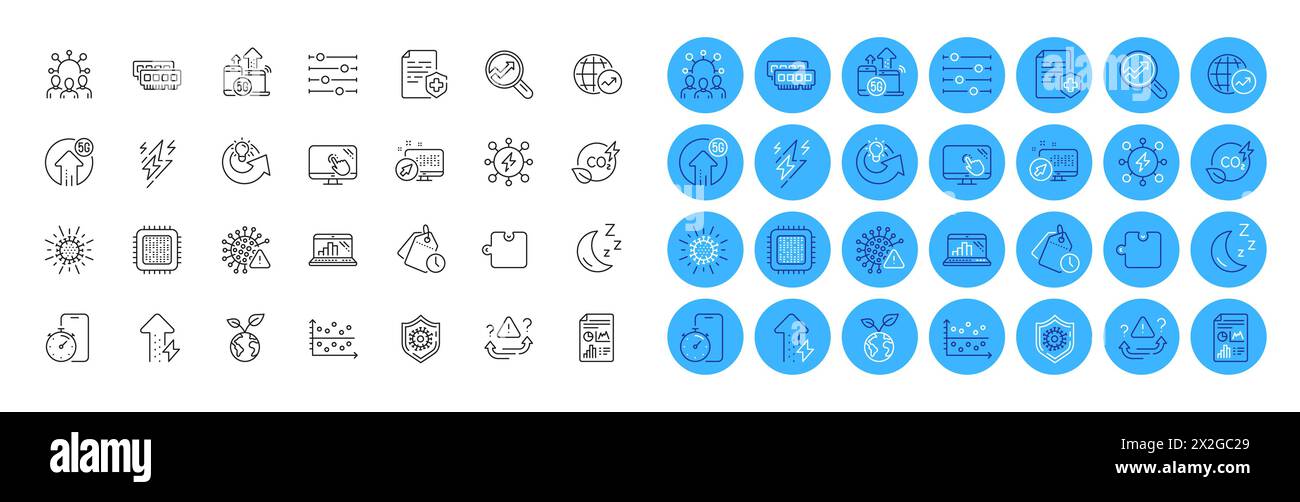 Analytics, Report document and 5g internet line icons pack. For web app ...