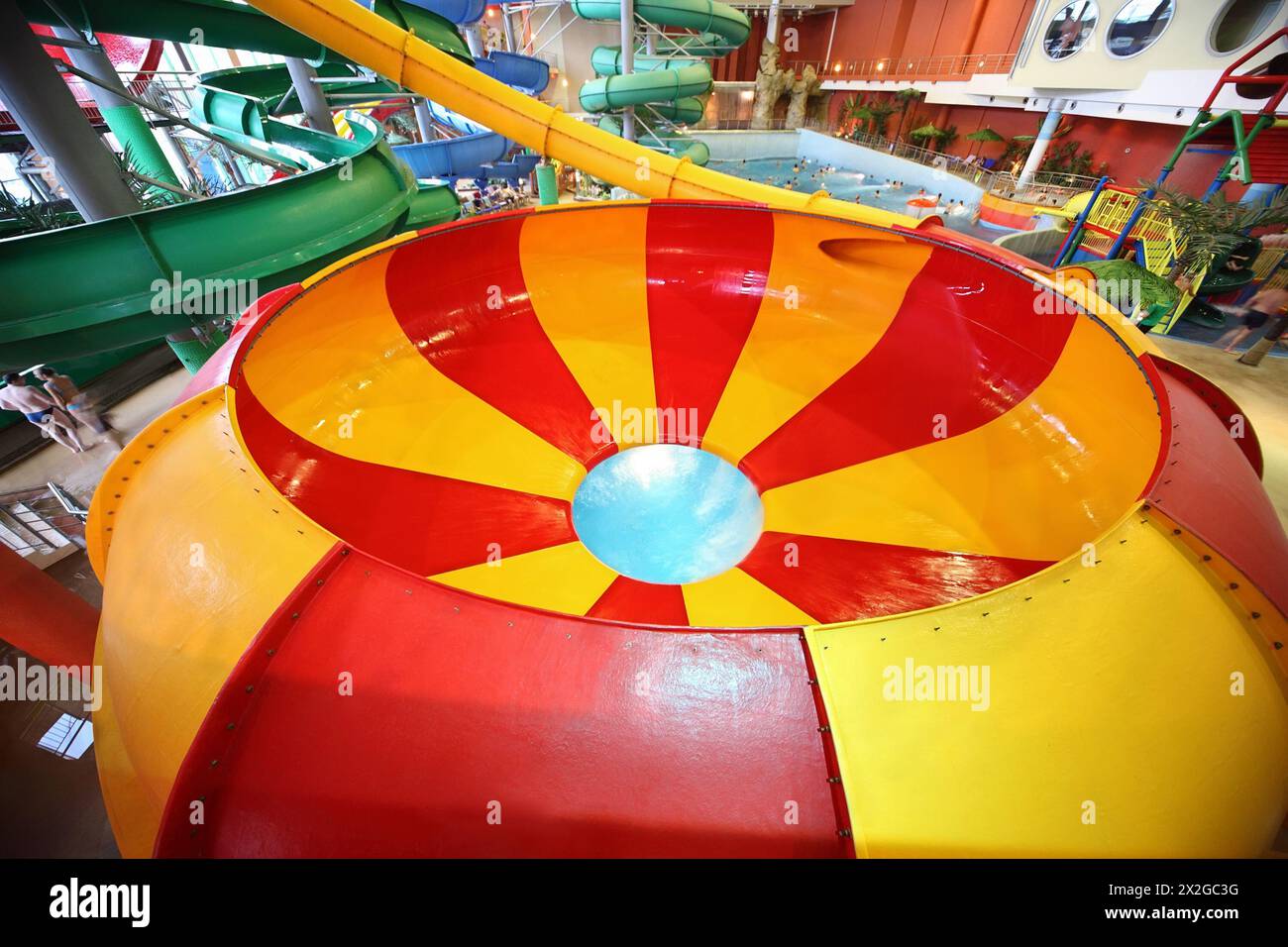 MOSCOW - MARCH 21: Striped round chute as spiral and childish pool in ...
