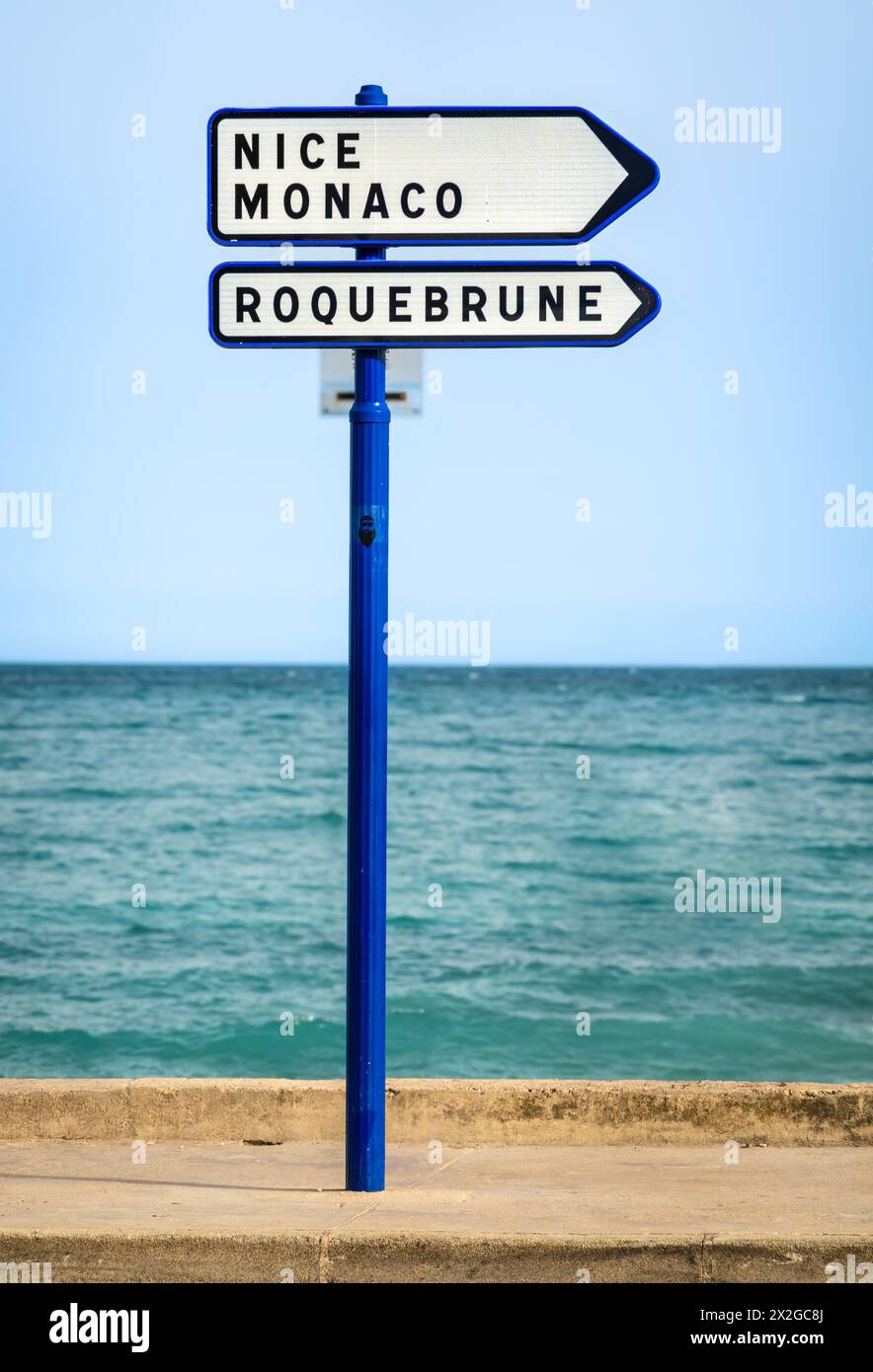 Direction traffic sign for Nice, Monaco and Roquebrune on the coast of ...