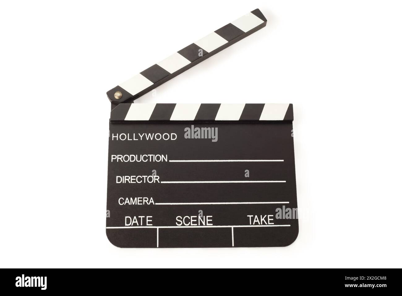 Open Film Slate (Clapper board) on white background; empty space for ...