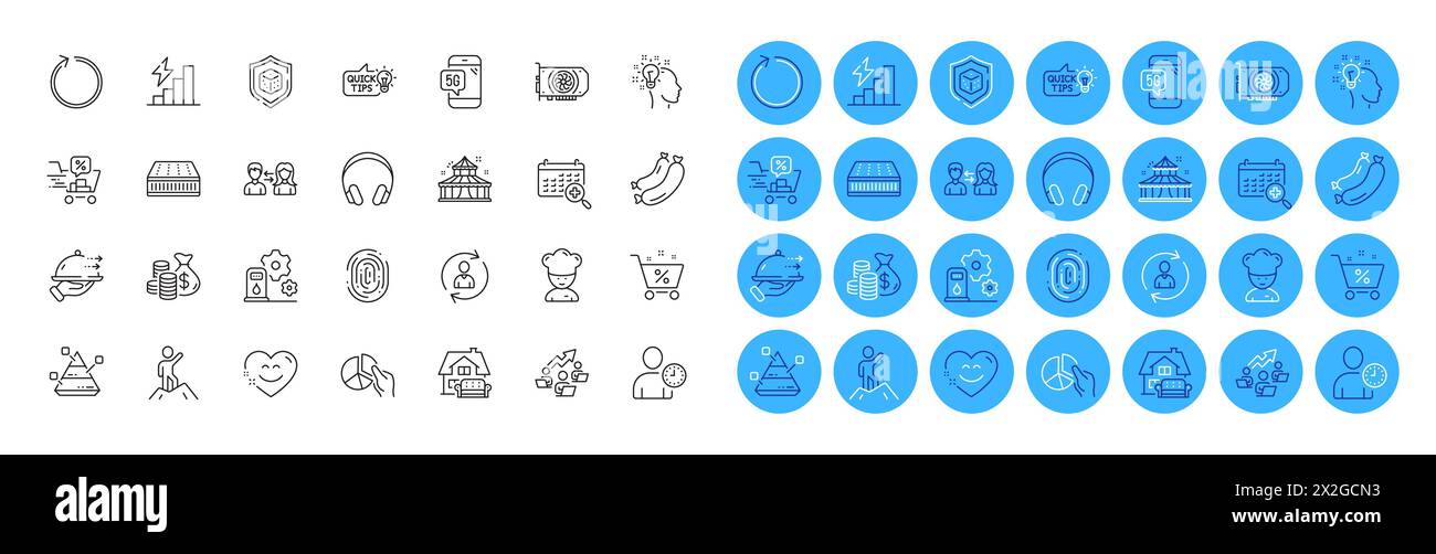 Cooking chef, Coins bag and Gpu line icons pack. For web app. Color ...