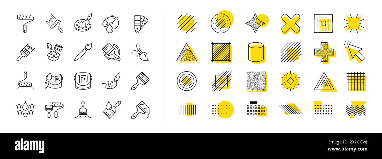 Paint brushes line icons. Color palette, Paint tin, Roller icons ...