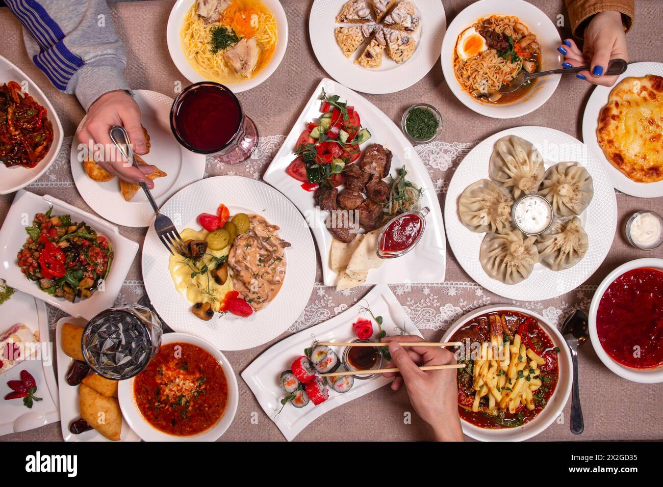 A diverse buffet featuring traditional dishes from around the world ...