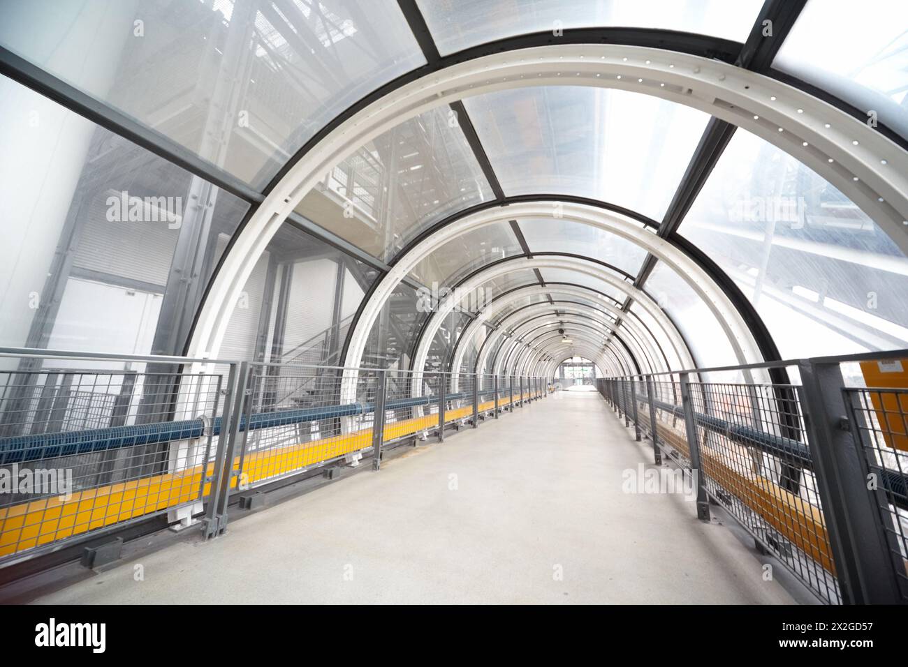 Covered pedestrian footpath at the Centre Pompidou. View along the ...