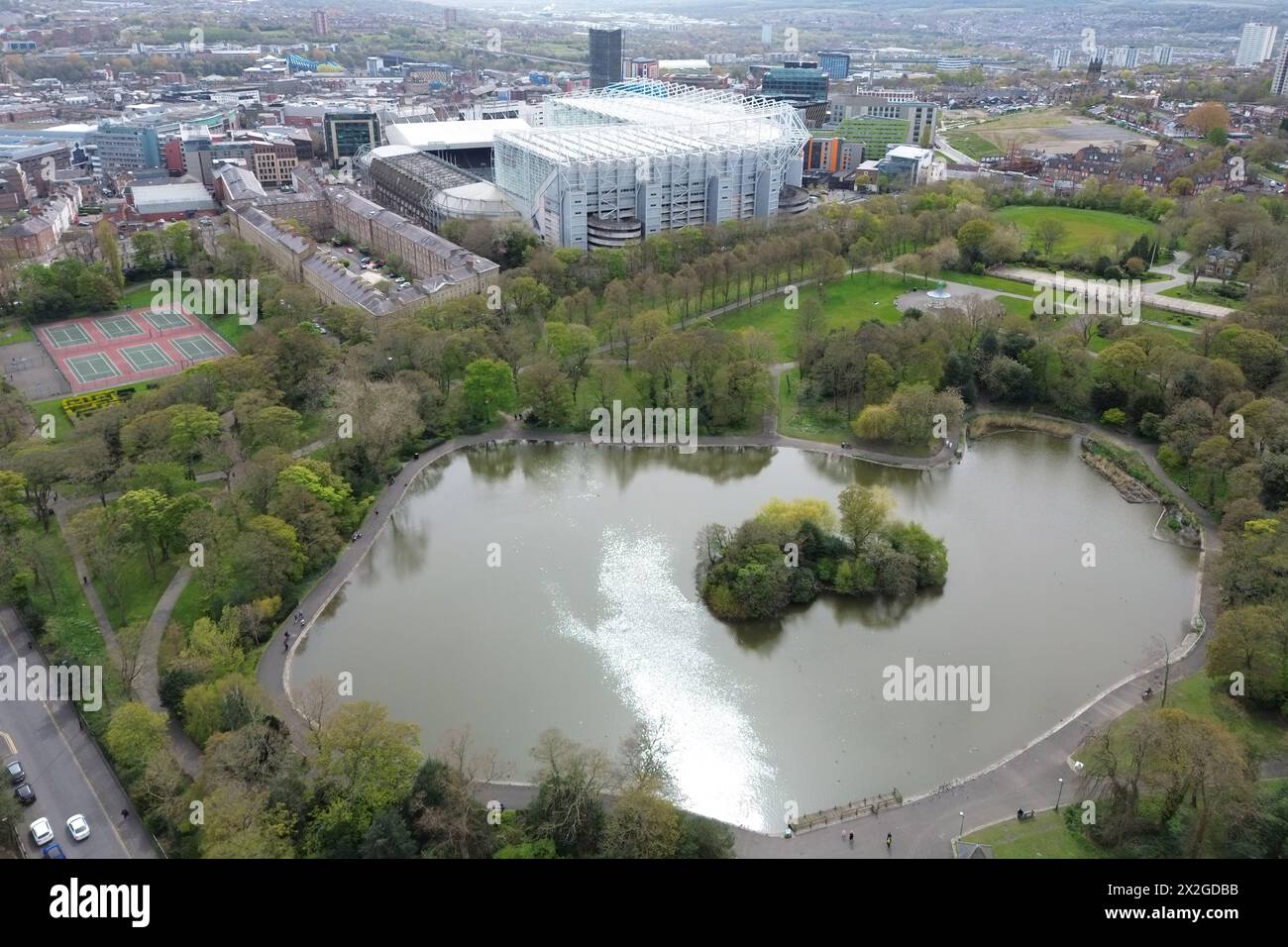 An aerial view of Newcastle United's St James' Park with Leazes Park ...
