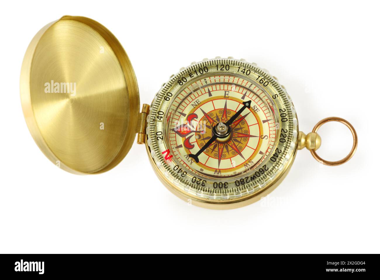 beautiful golden compass with black needle isolated on white Stock ...