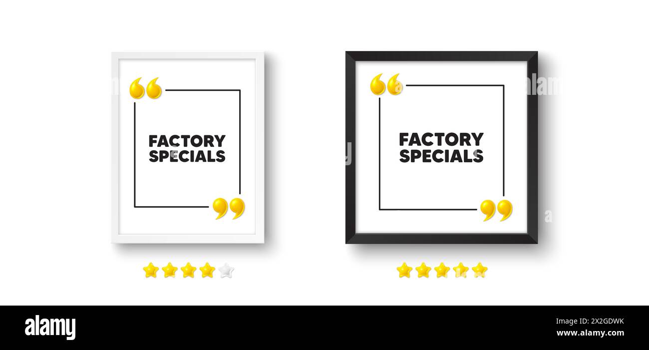 Factory specials tag. Sale offer price sign. Photo frame with 3d quotation icon. Vector Stock ...