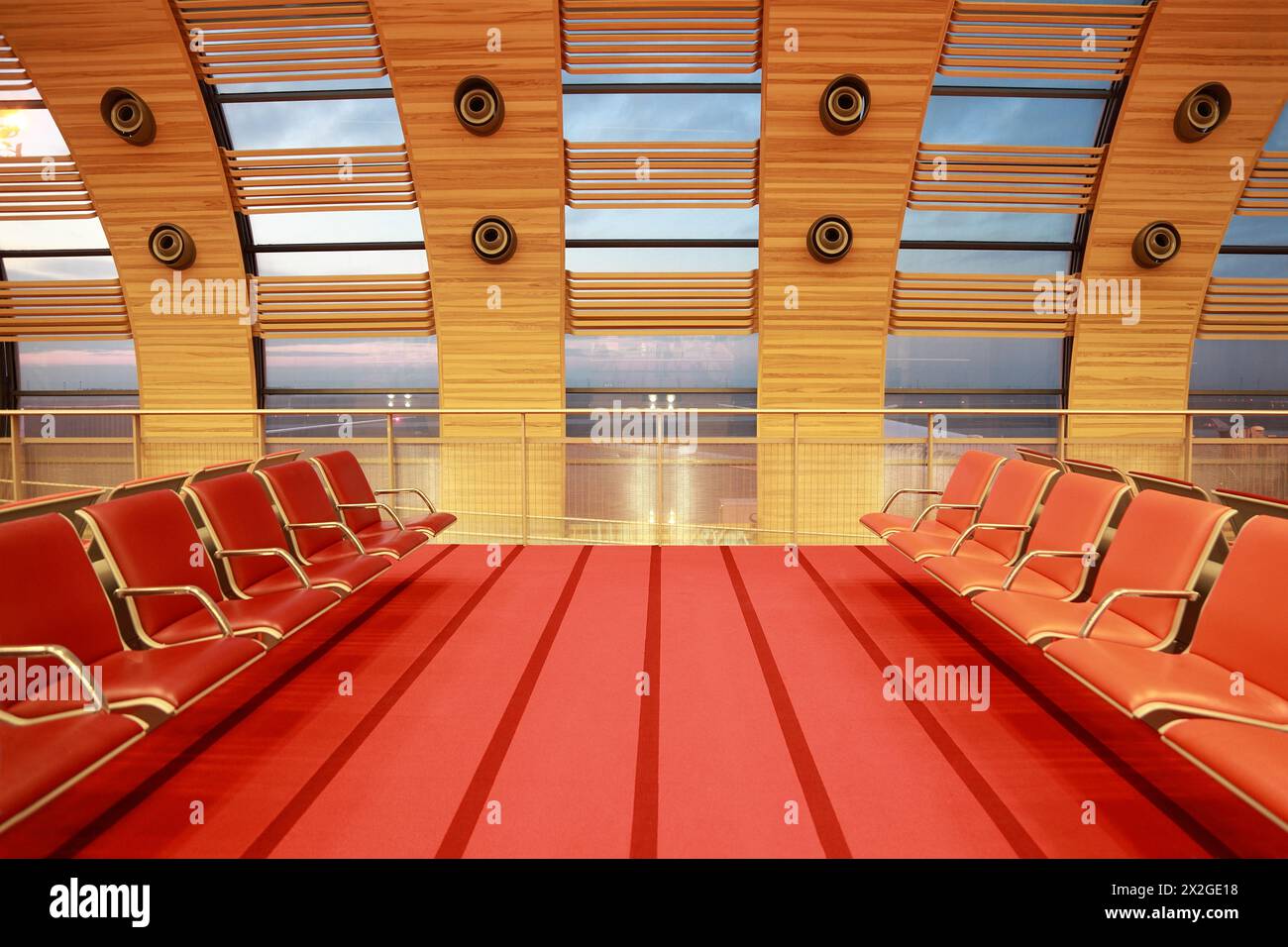 Empty waiting room at Charles de Gaulle International Airport, red ...