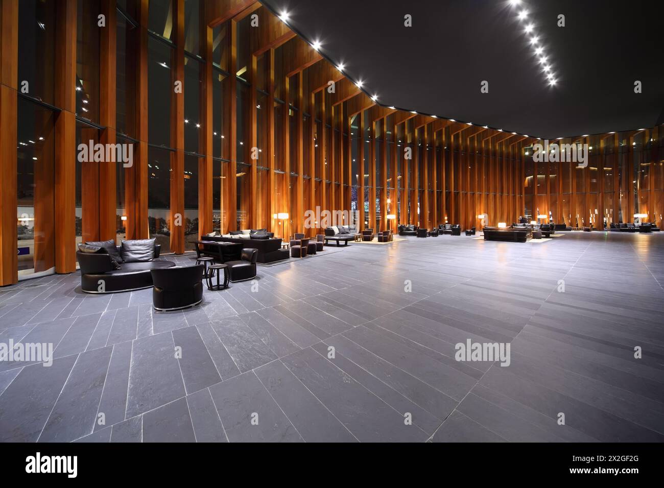 Large hall with areas for rest and transparent wall from pane Stock ...