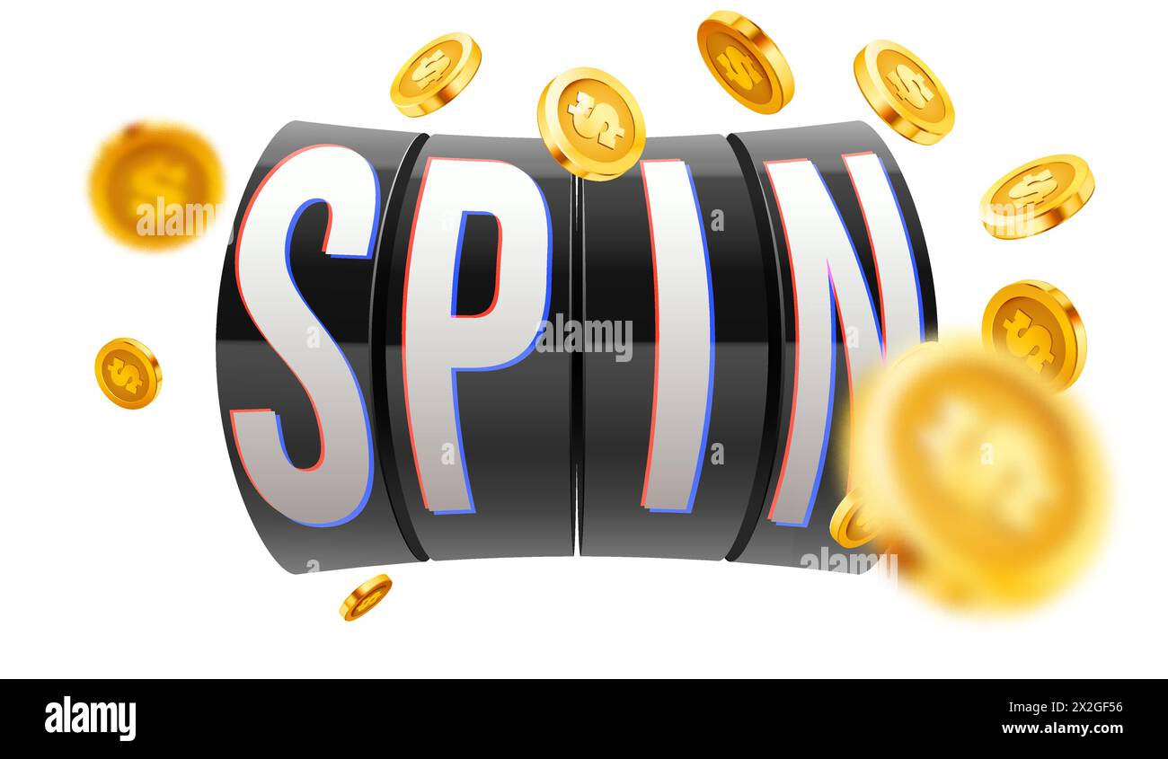 Black slot machine wins the jackpot isolated on white. Flying coins ...