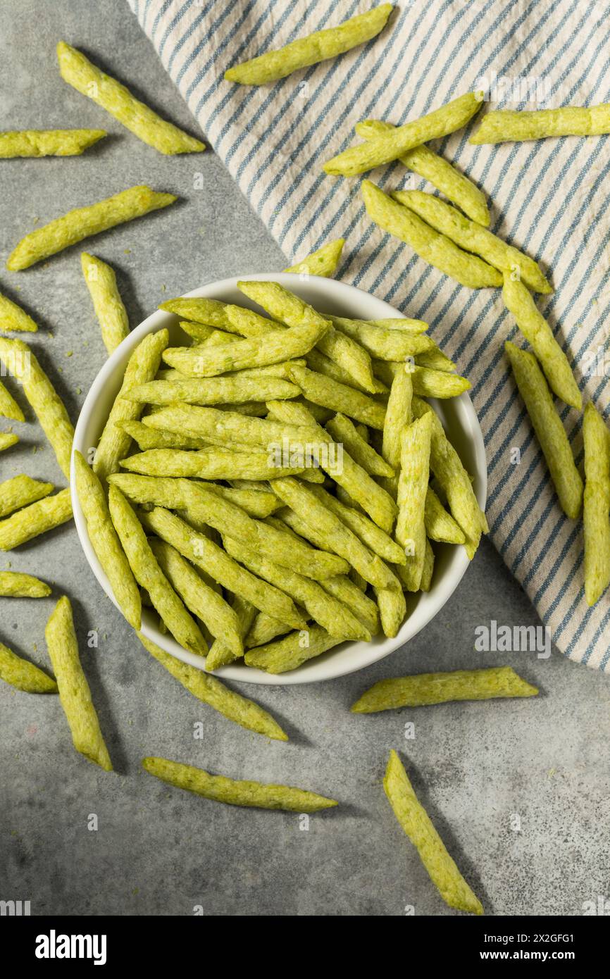 Fried Snap Pea Crisps Chips with Sea Salt Stock Photo - Alamy
