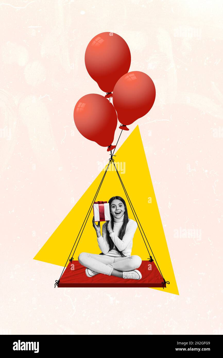 Composite trend artwork photo collage of young lady girl hold in hand ...