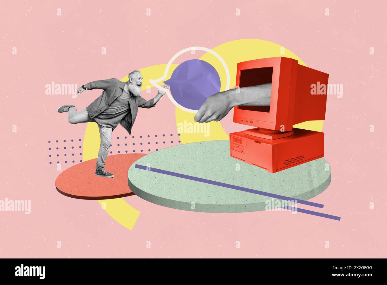 Creative image collage picture elder man grandfather textbox computer ...