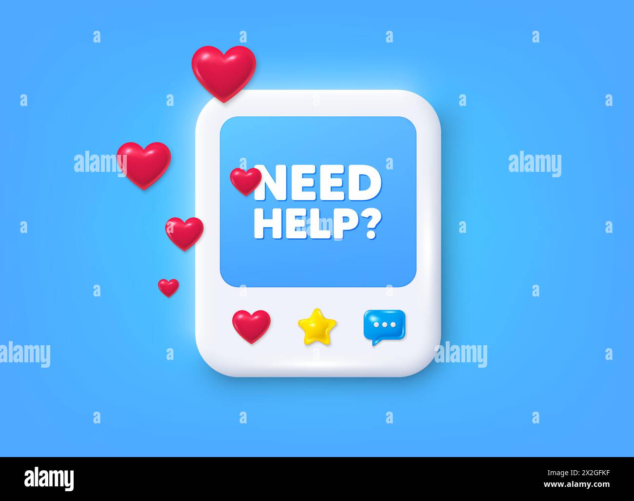 Need help symbol. Support service sign. Social media post 3d frame ...