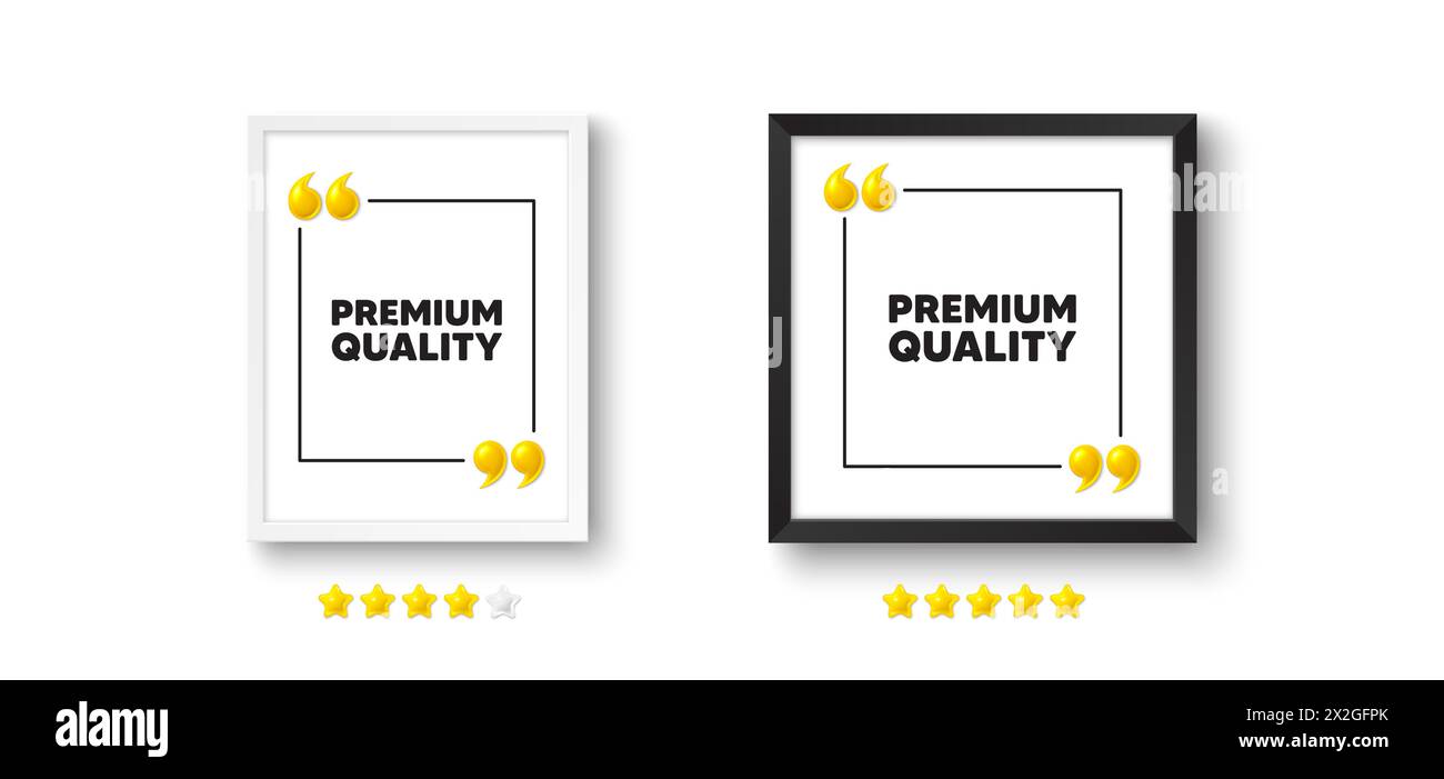 Premium quality tag. High product sign. Photo frame with 3d quotation icon. Vector Stock Vector ...