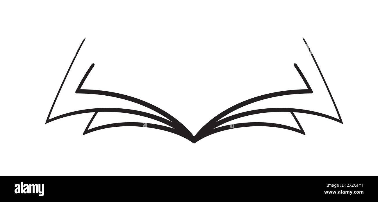 Cartoon open book and pages. Education concept. Line drawing. Opened ...