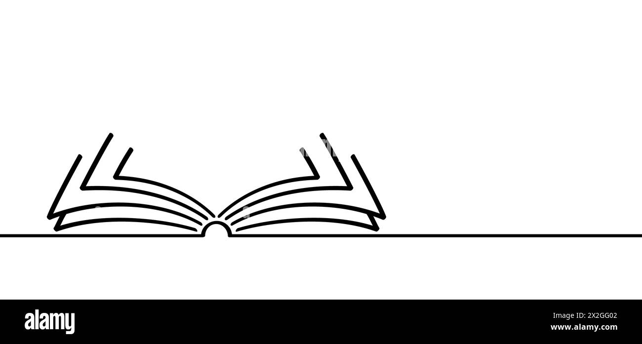 Cartoon open book and pages. Education concept. Line drawing. Opened ...