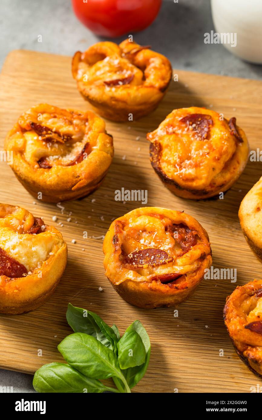 Homemade Italian Pizza Muffin Bites with Sauce and Pepperoni Stock ...