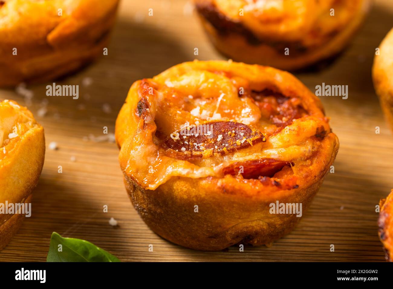 Homemade Italian Pizza Muffin Bites with Sauce and Pepperoni Stock ...