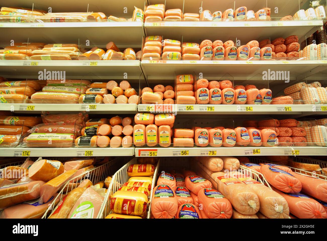 MOSCOW - FEBRUARY 6: Sausage in store, on February 6, 2011 in Moscow ...