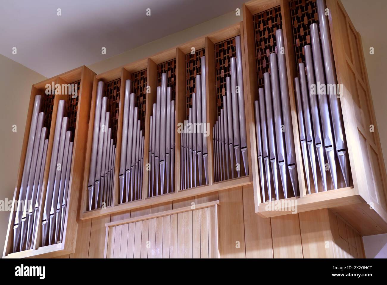 Detail look of large pipe organ; rows of beautiful metal pipes Stock ...