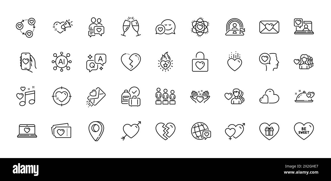 Romantic gift, Romantic talk and Dating app line icons pack. For web ...