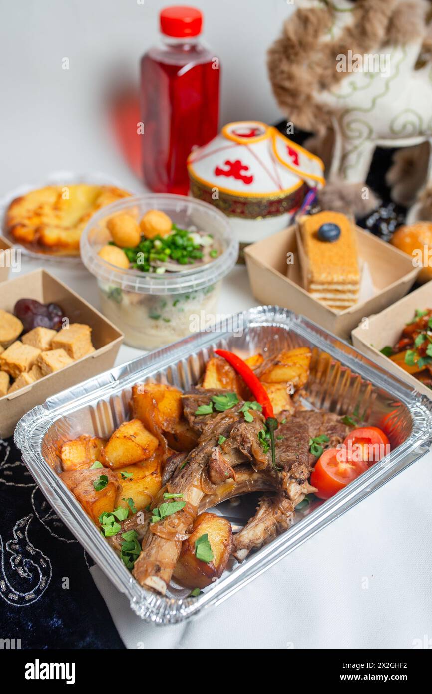 Authentic Uzbek cuisine beautifully presented in a traditional setting ...