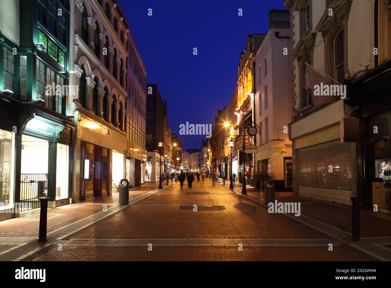 Grafton Street South End, shop windows at night in Dublin, Ireland ...