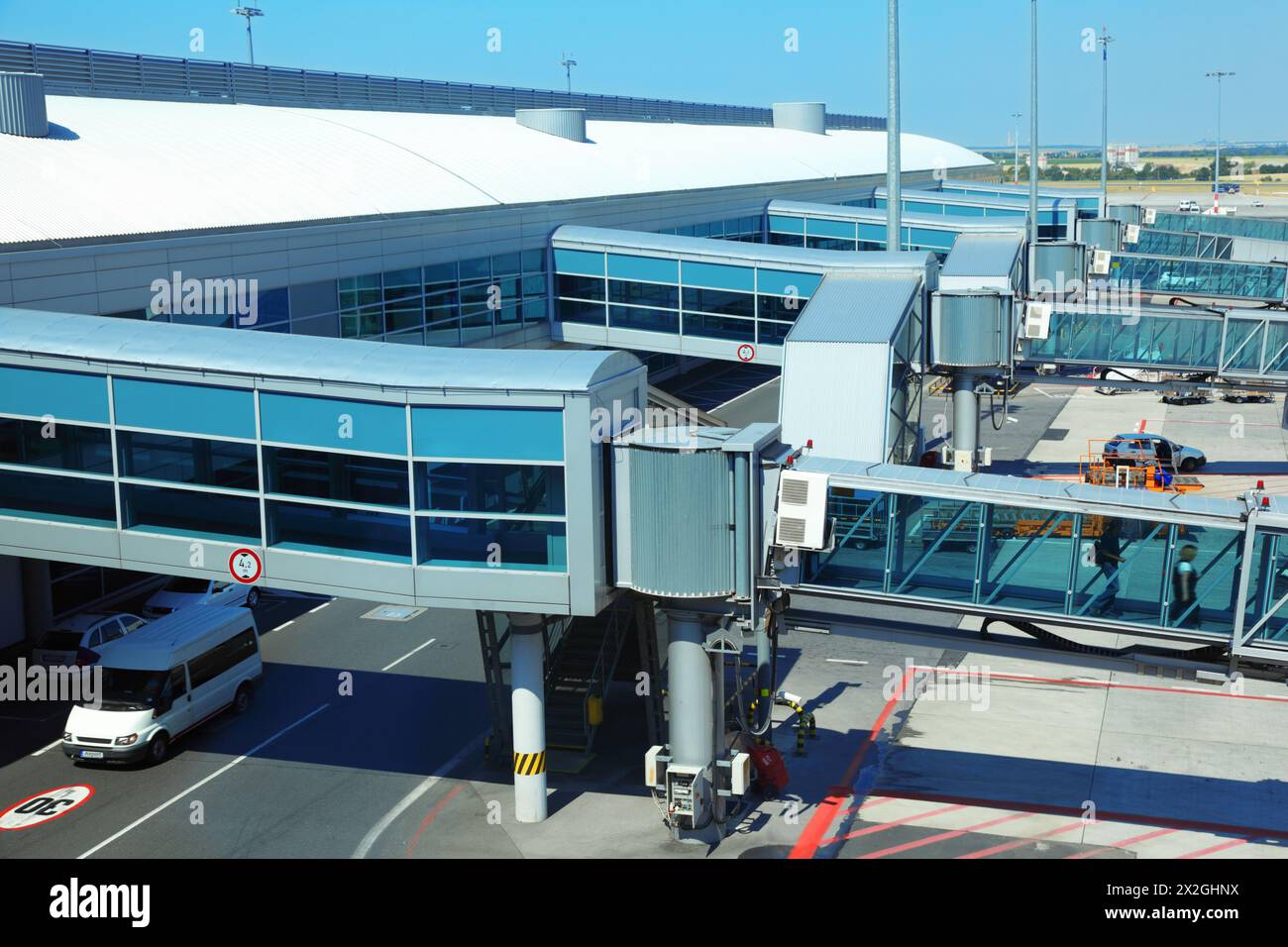 corridors for passengers in aircraft at airport. boarding passengers ...