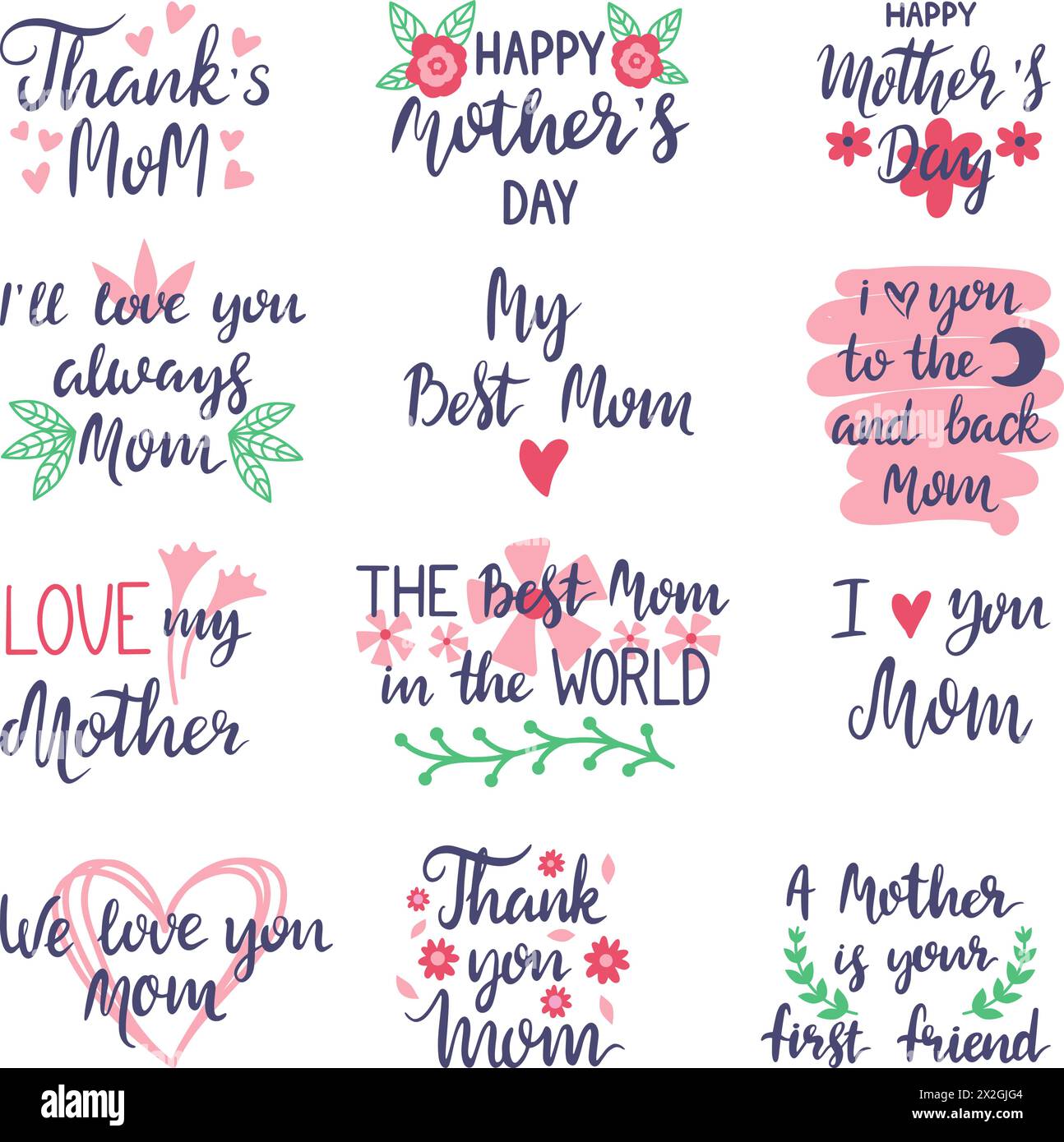Lettering for mother. Moms day congratulated handwriting phrases, thank ...