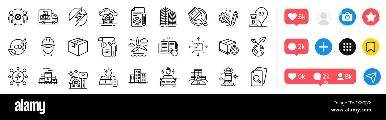 Diesel station, Windmill and Inspect line icons pack. For web app. Social media icons. Vector ...