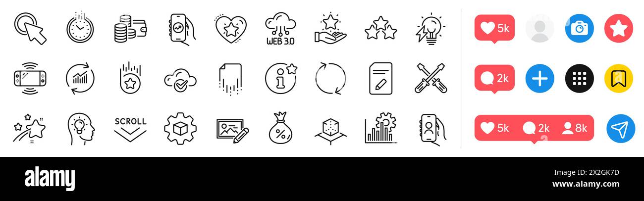 Screwdriverl, User call and Ranking stars line icons pack. For web app ...