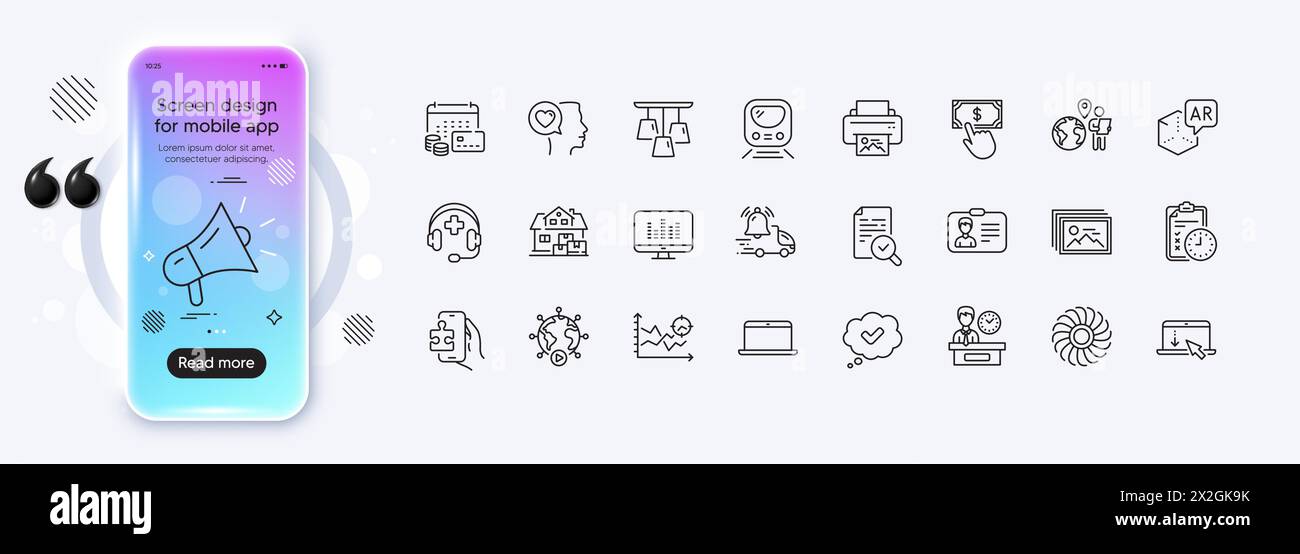 Presentation time, Medical support and Delivery notification line icons ...