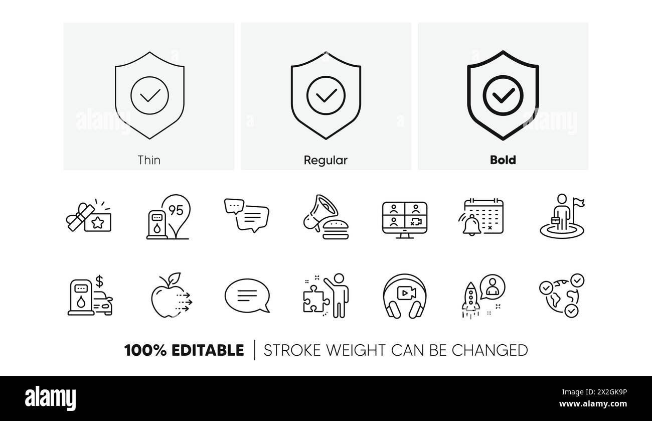 Strategy, Notification calendar and Online voting line icons. For web app, printing. Line icons ...