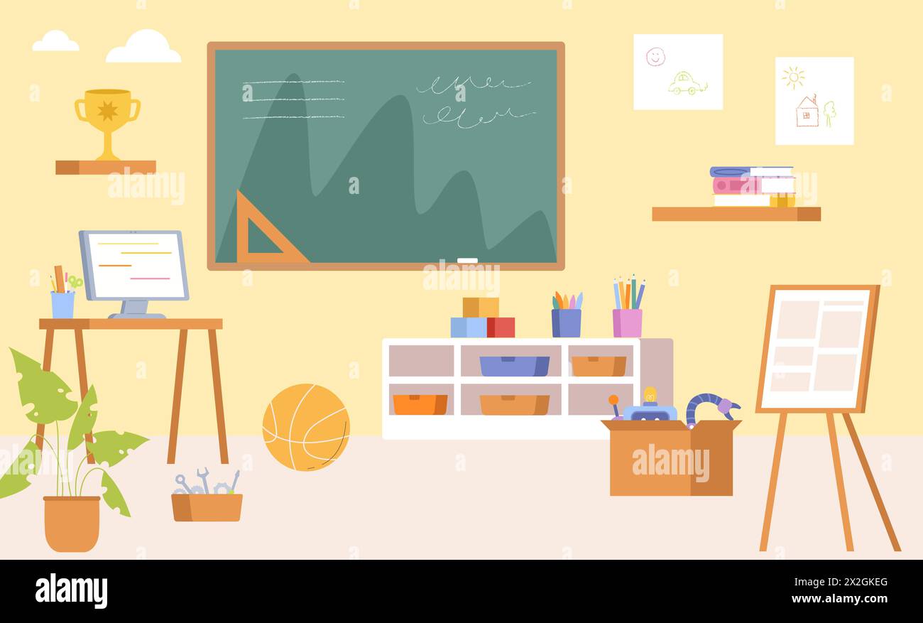 Kids workshop room. Kindergarten or school class for elementary. Zone ...