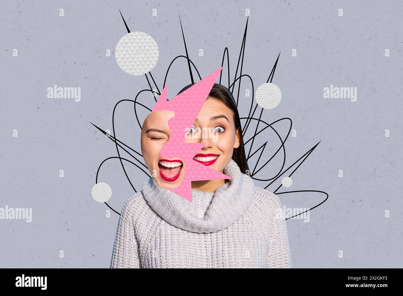 Trend artwork composite 3D photo collage of young attractive lady half ...