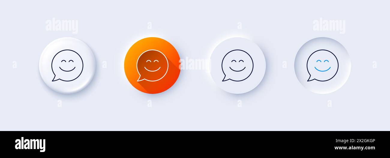 Smile chat line icon. Happy emoticon sign. Speech bubble. Line icons ...