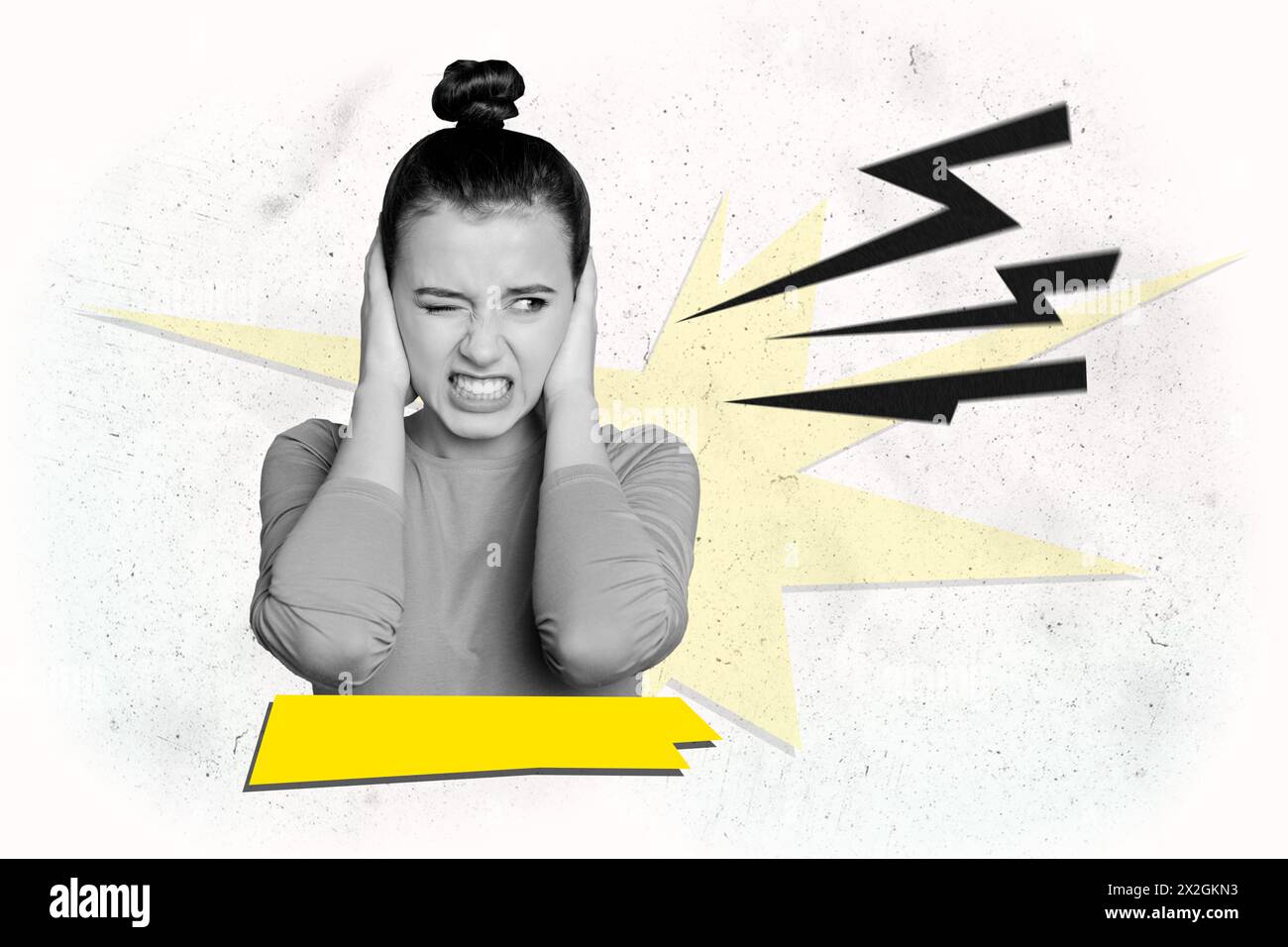 Composite photo collage of upset depressed pretty girl shut ears ...
